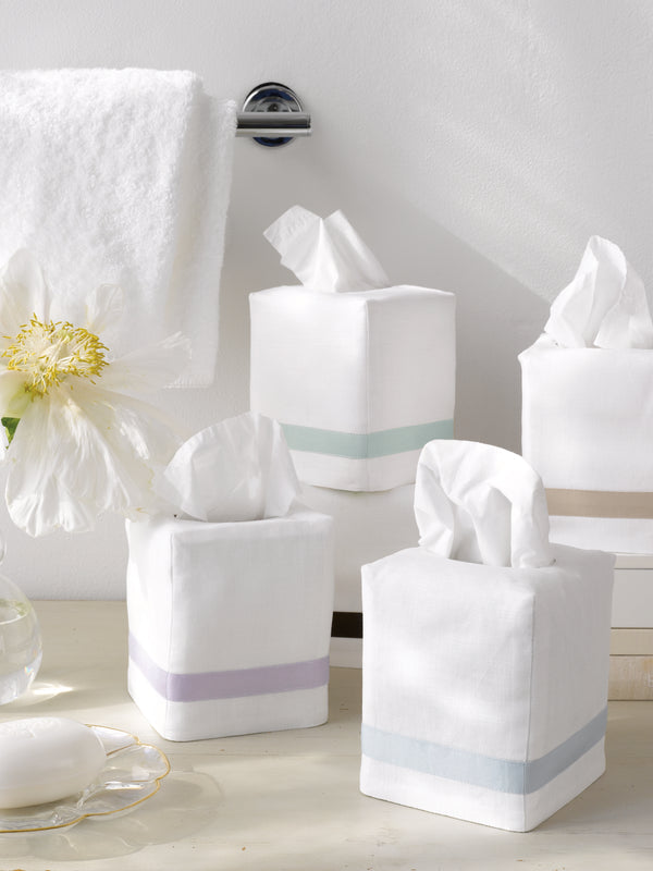 Monogrammed Linen Tissue Box Covers-Matouk Linens - Bella Lino Linens