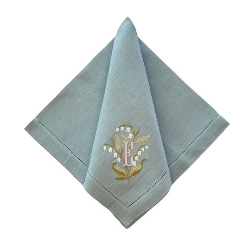 Lily of the Valley Monogrammed Linen Napkin - Bella Lino Linens