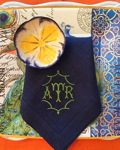 Pavilion Monogrammed Festival Linen Napkins-Placemats-Cocktail Napkins ...