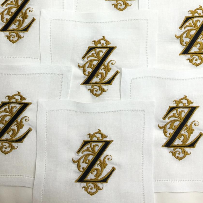 Venezia Monogrammed Linen Cocktail Napkins - Bella Lino Linens