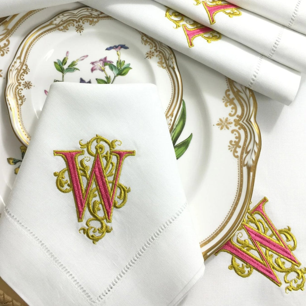 Venezia Signature Monogram Linen Napkins - Bella Lino Linens